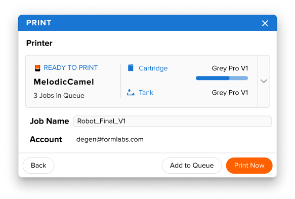Sending a print job from PreForm to a printer